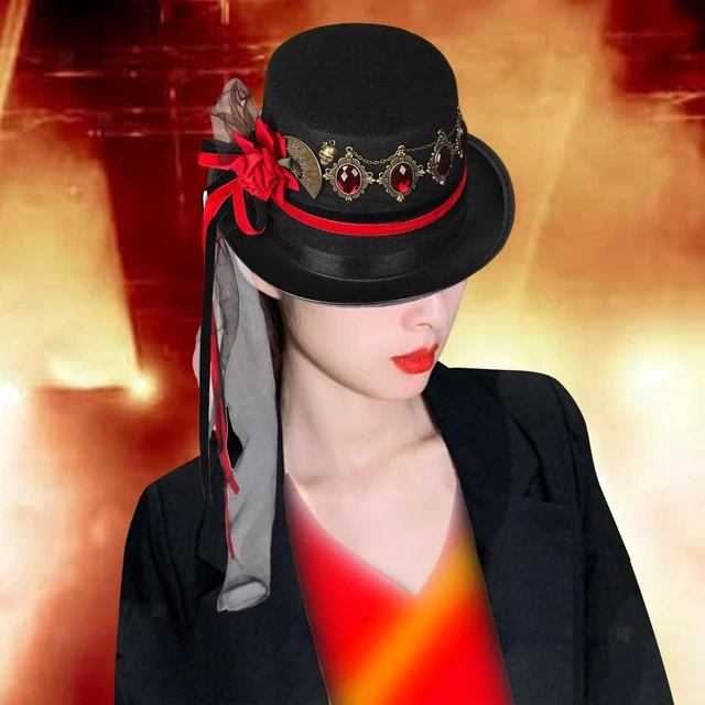 STEAMPUNK TOP HAT Gothic Black Hat with Flower Bowknot Headwear for ...