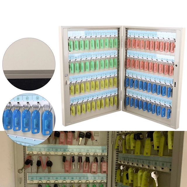 80 KEY STORAGE Cabinet Lock Box Safe Organizer Wall Mount Large Car Lot ...