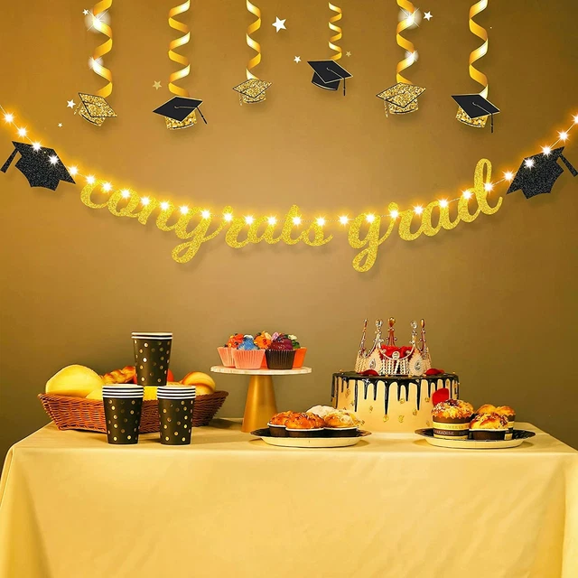 CONGRATULATIONS GRADUATION BANNER Decorations Bunting LED Lights ...