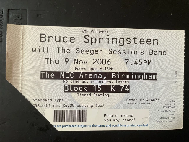 BRUCE SPRINGSTEEN Concert Ticket NEC BIRMINGHAM 9 November 2006 £8.00 ...