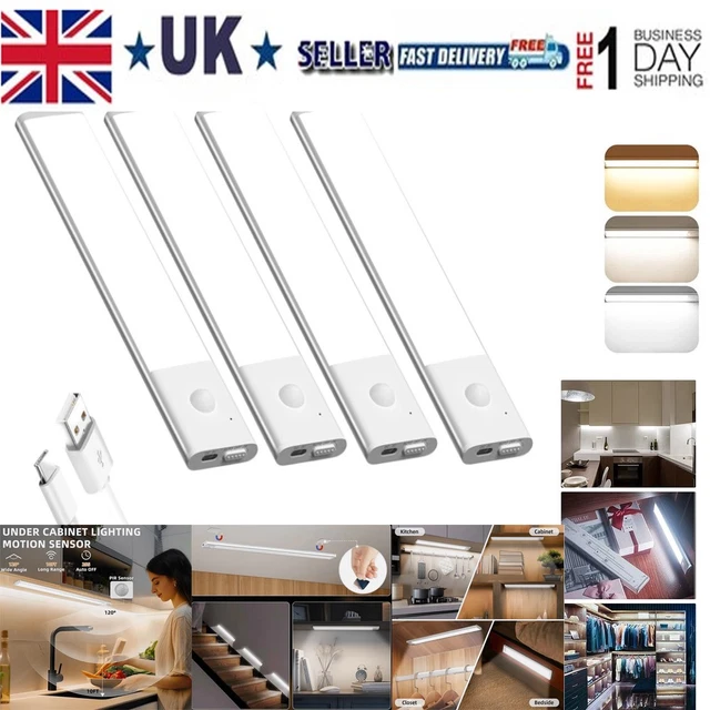 LED PIR MOTION Sensor Strip Light USB Rechargeable Magnetic Cabinet Closet Lamp £18.99 - PicClick UK
