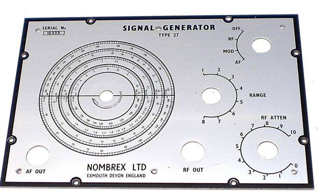 FOR NOMBREX TYPE 27 Signal Generator, Front Panel Fascia Only £14.95 ...