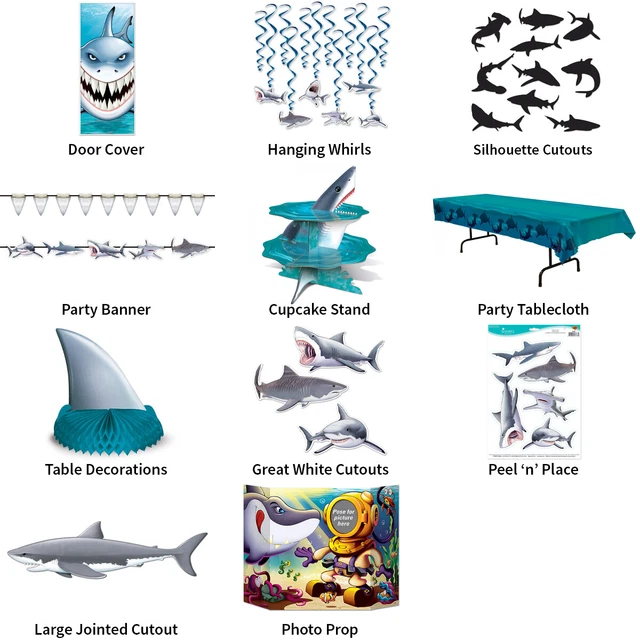 KILLER SHARKS UNDER The Sea Themed Decorations - Partyware Complete ...