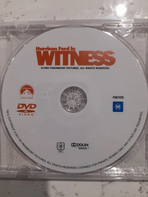 WITNESS HARRISON FORD DVD 2011 Paramount Pictures Rating M Region 4 PAL ...