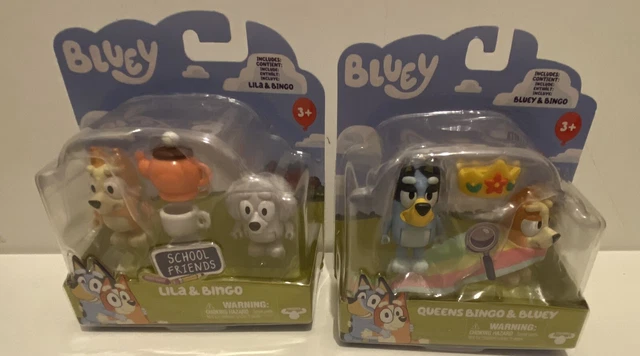 2 PACKS OF Bluey Figures Queens Bingo and Bluey and School Friends Lila ...