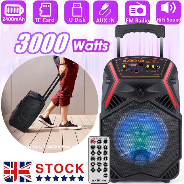 3000W WIRELESS BLUETOOTH Speaker Rechargeable LED Trolley Party Music ...
