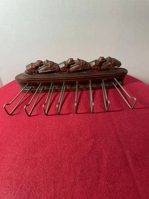VINTAGE SYROCO COWBOY on Horse Wood Resin 8 Hook Tie Rack Holder ...