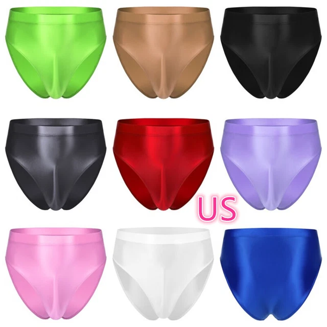 MEN PANTIES SMOOTH High Waist Briefs Shiny Oily Ice Silk Bikinis ...