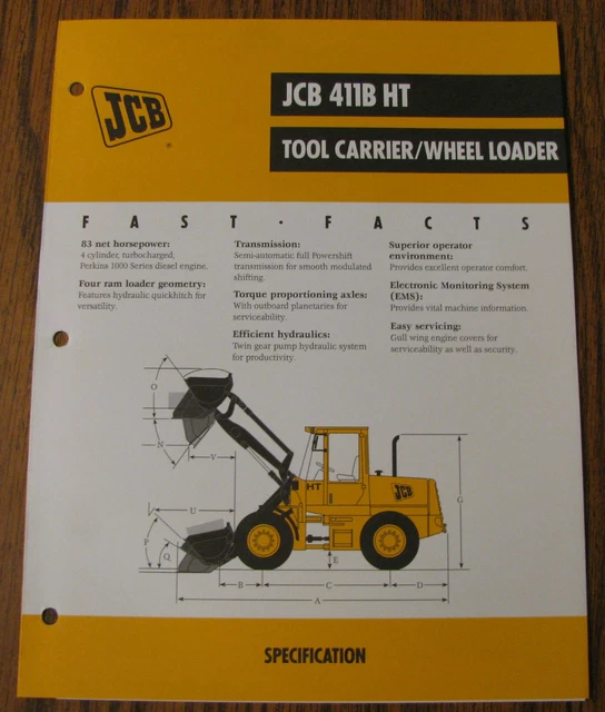 JCB 411B HT Tool Carrier Wheel Loader Spec Sheet Brochure Literature £2 ...