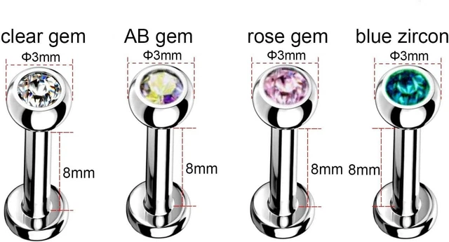 20G/18G/16G SMALL TRAGUS Steel Labret Flat Back Lip Straight Studs £12. ...