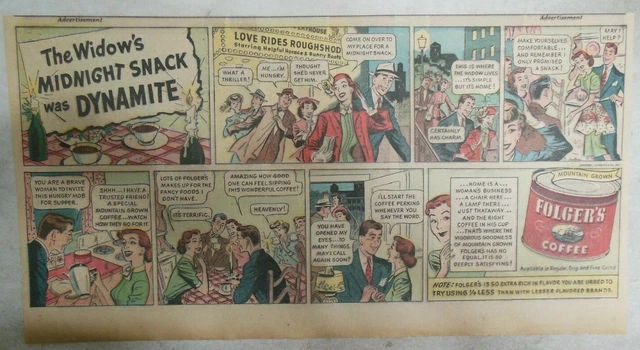 FOLGER'S COFFEE AD: The Widow's Midnight Snack ! 1950's Size: 7.5 x 15 ...