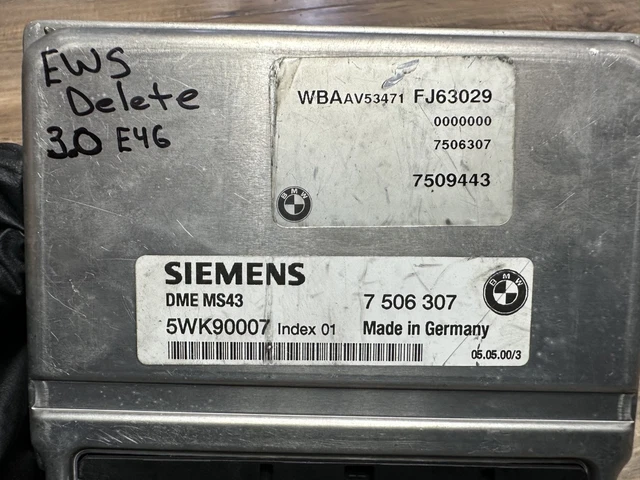 🥇 BMW E46 E39 Z3 MS43 M54 DME EWS Delete ECU Engine Computer Control ...