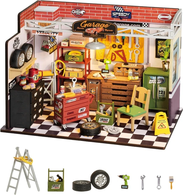 ROLIFE WOODEN DOLLHOUSE Garage Workshop Miniature DIY Craft Kits Doll ...