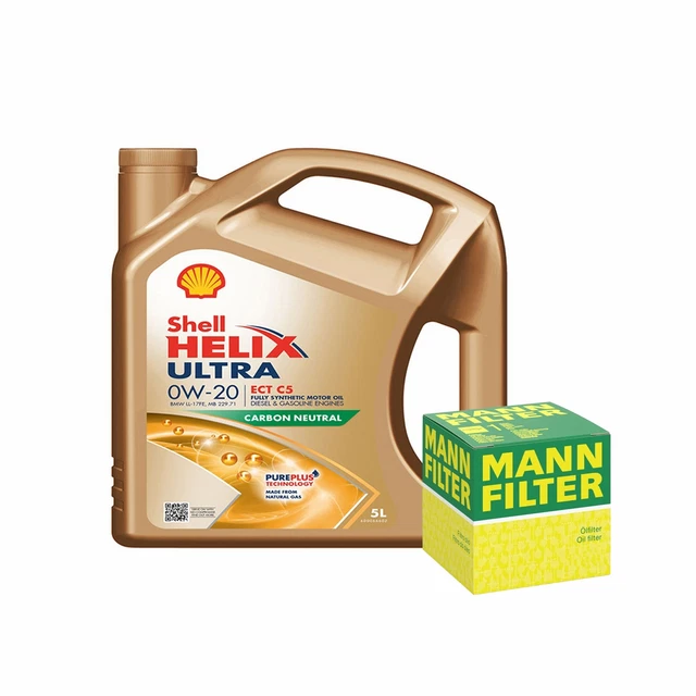 SHELL HELIX ULTRA ECT C5 0W20 Engine Oil 5L Mann Oil Filter Service Kit ...