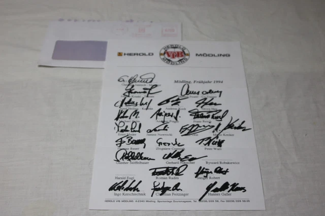 VFB MÖDLING 1994 Squad Autograph Sheet Hand Signed Hans Krankl Barca ...