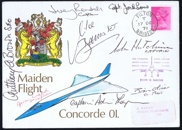 '71 CONCORDE MULTI-SIGNED COVER CptRENDELL/LOWE/WALPOLE/HUTCHINSON ...
