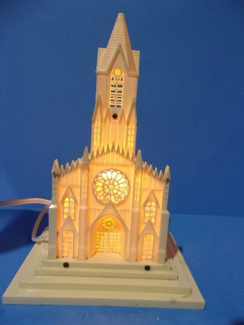 VINTAGE 1950'S RAYLITE Lighted Musical Cathedral Church Plays Silent ...