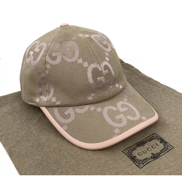 GUCCI JUMBO GG Monogram Jacquard Canvas Leather Pink Baseball Cap Hat ...
