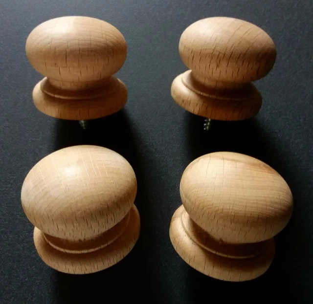 QUALITY BEECH WOODEN Door Knobs / Handles X 4 for DRAWERS CABINET ...