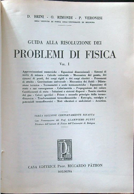 GUIDA ALLA RISOLUZIONE Dei Problemi Di Fisica Vol. I Aa.vv. Patron ...