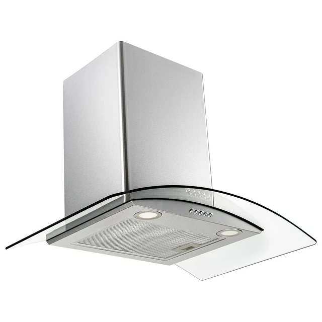 ELECTRIQ 70CM CURVED Glass Chimney Cooker Hood in Stainless Steel ...