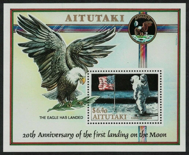 AITUTAKI 1989 - 20th Anniversary Moonlanding - $6.40 Miniature Sheet ...
