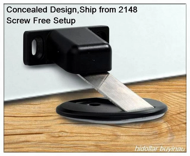 BLACK CONCEALED METAL Magnetic Door Stop Stopper Holder Catch Screw ...
