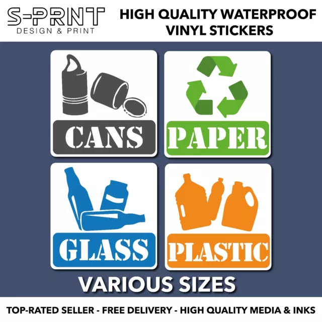 RECYCLING STICKERS RECYCLE Labels Various Sizes Pack of 4 Waste Bin ...