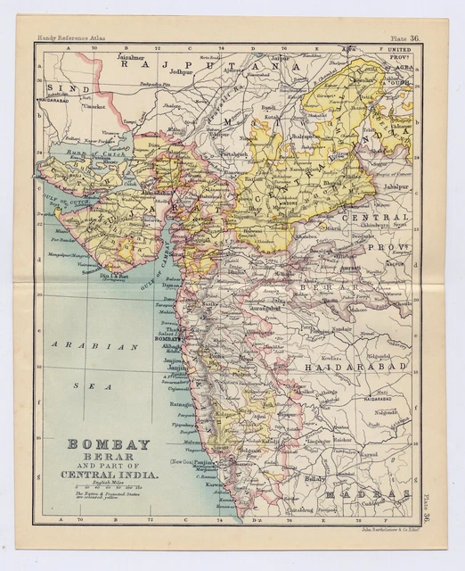 1912 ANTIQUE MAP Of Berar Gujarat / British India / Verso Bombay Mumbai ...