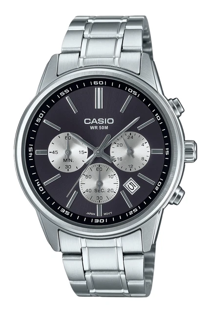 CASIO CHRONOGRAPH STAINLESS Steel Grey Dial Analog MTP-E515D-1AV 50M ...