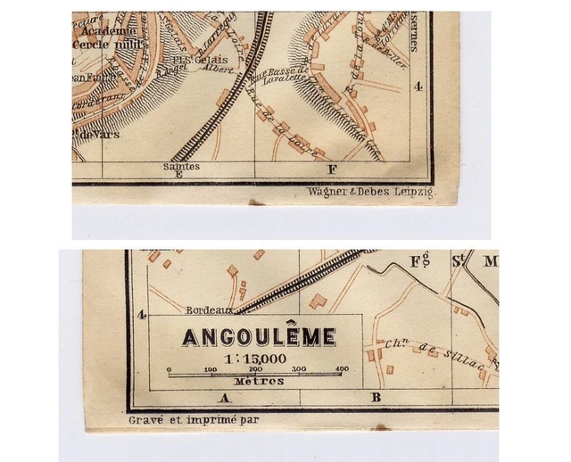1914 ORIGINAL ANTIQUE City Map Of Angouleme / Charente Poitou-Charentes ...