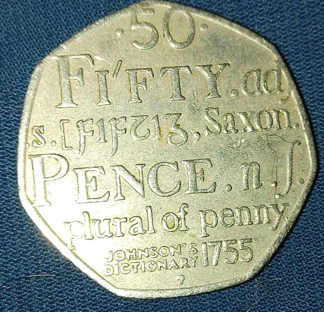 JOHNSON'S DICTIONARY 1755 Saxon Plural Of Penny 2005 Rare 50p Fifty ...