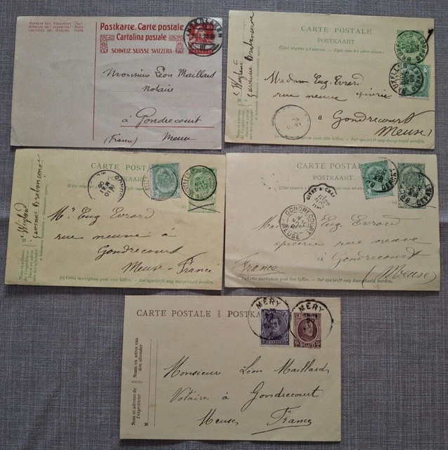 5 ENTIERS POSTAUX belges et suisse années 1900/1920 à destination de la France EUR 1,90 ...