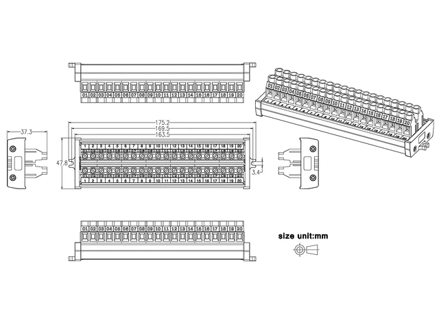 20 POSITION 30AMP/300V Screw Terminal Block Distribution Module (Screw ...