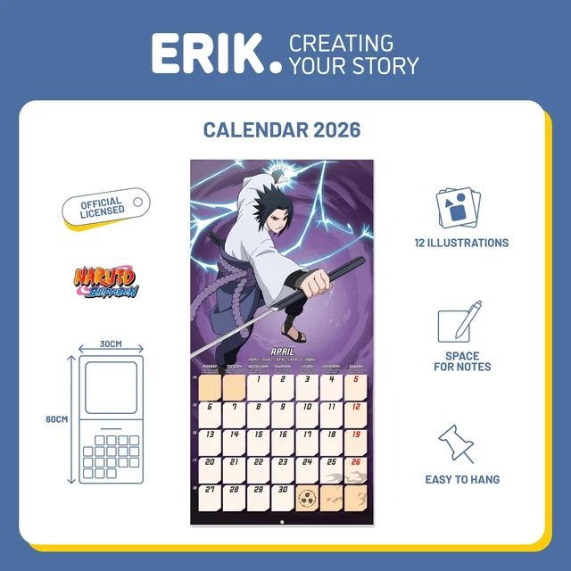 WALL CALENDAR 2026 - Naruto Calendar 2026 | Square 30 x 30 cm - 12 x 12 ...