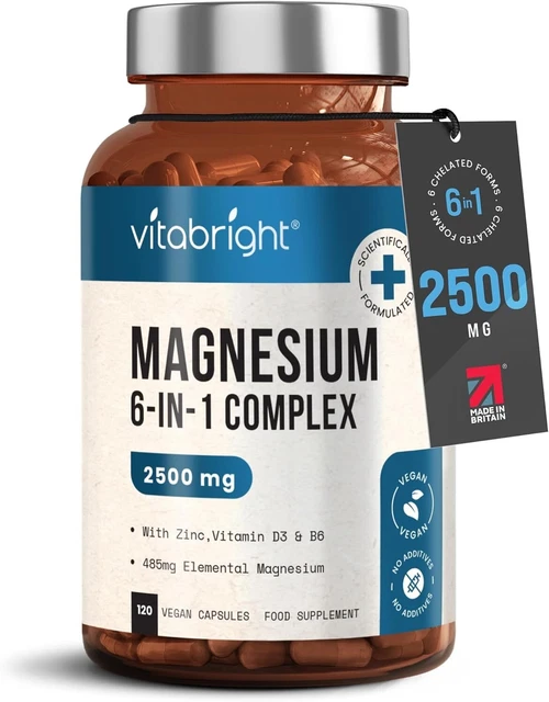 MAGNESIUM GLYCINATE 6-IN-1 Complex 2500mg, 485mg Elemental Magnesium ...