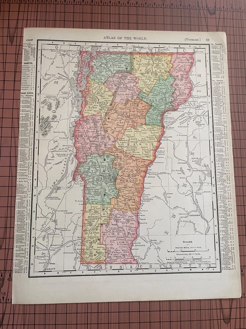 ANTIQUE VERMONT MAP 1890s Rand McNally Color Map Vintage US State £115. ...