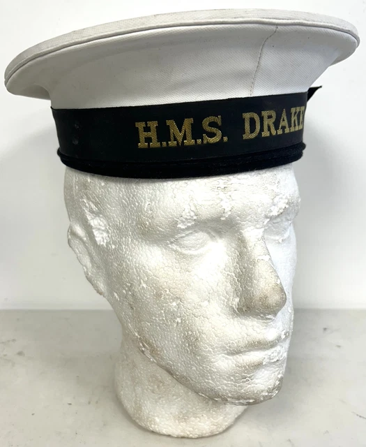 BRITISH MILITARY ISSUE HMS Drake Royal Navy Class II Pork Pie Dress Cap ...