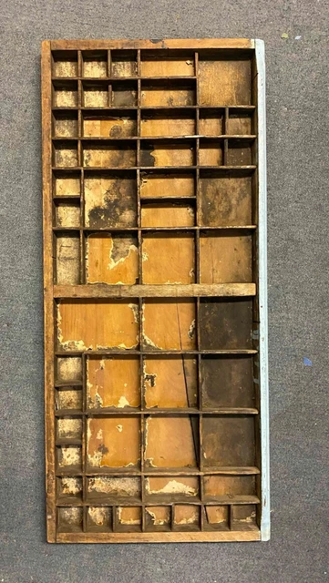 ANTIQUE WOODEN TYPE Case Drawer Wall Display Rack Letterpress Vintage ...