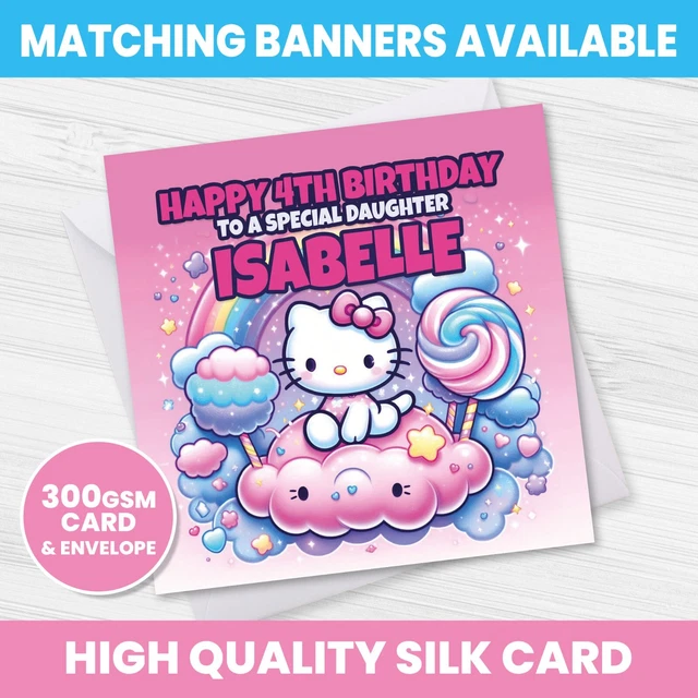 PERSONALISED HELLO KITTY Birthday Cards Any Name Age Relation Occasion ...