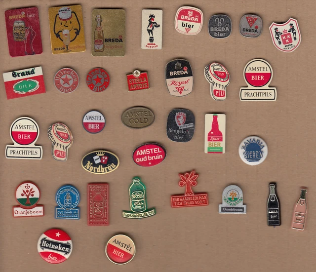 VINTAGE BEER BIER pin badges 1960s Amstel Heineken Breda Oranjeboom ...