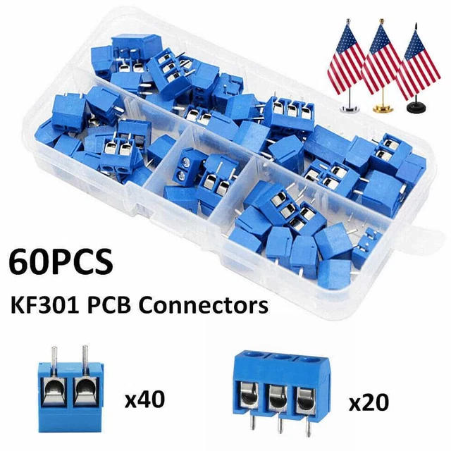 60PCS KF301-2P/3P PCB Mount Screw Terminal Block Connector 5mm Pitch 2 ...