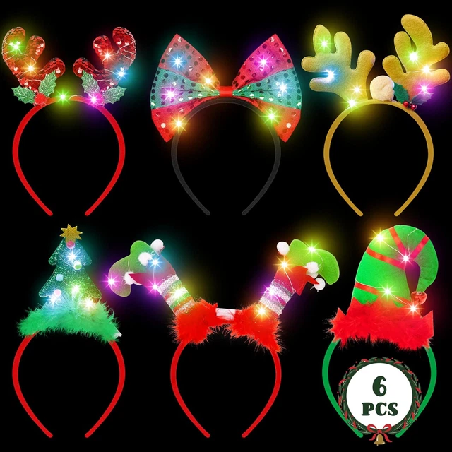 CHRISTMAS LIGHT UP Headband, Reindeer Antler Santa Hat Christmas Tree ...