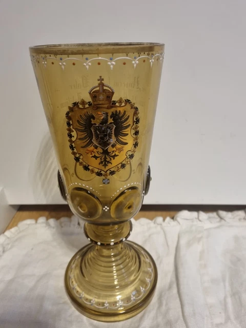 ANTIK GLAS, KAISER Wilhelm II, Theresienthal, Kelch Vase Pokal ,1887 Handbemalt EUR 190,00 ...
