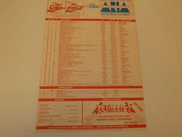 ARIA AUSTRALIAN TOP 50 Music Charts - Aug 18, 1991 $15.00 - PicClick AU