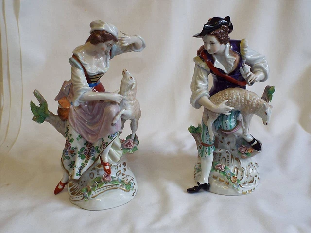 ANTIQUE PAIR OF 9" Sitzendorf Shepherd & Shepherdess figurines. £120.00 ...