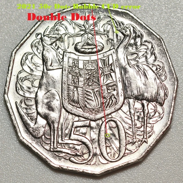 2021 50C ERROR - Double Dot - Die Chip Error CofA Fifty Cent Coin $20. ...