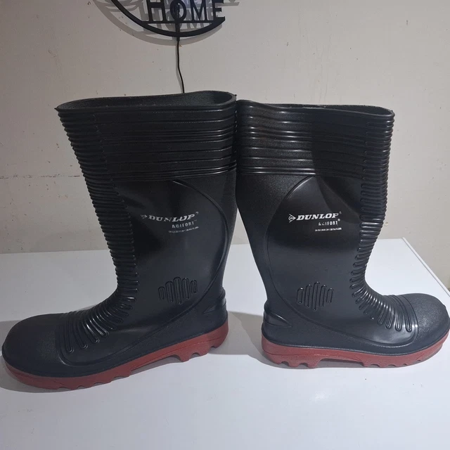 DUNLOP MENS ACIFORT Slip On Black/Red Steel Toe Cap Work Boots UK Size ...