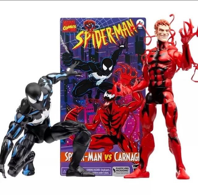 MARVEL LEGENDS SPIDER-MAN Retro Black Suit Symbiote vs Carnage Action ...