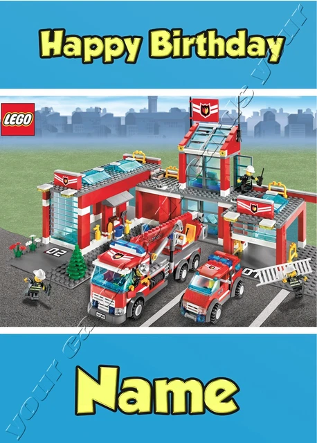 LEGO FIRE STATION - Personalised Birthday Card Son Grandson Brother £3. ...